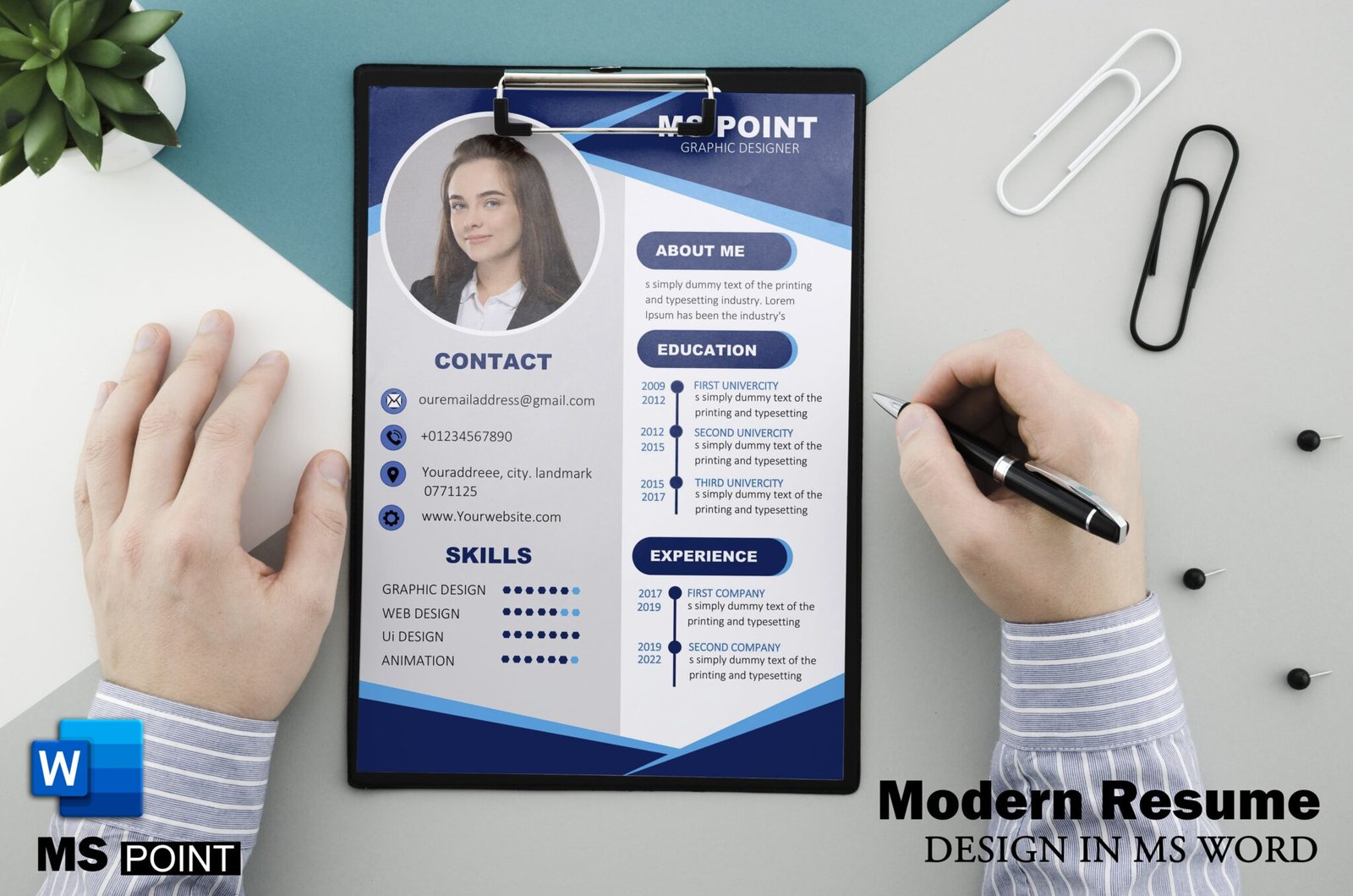 Modern Resume Design Template in MS Word - MS point