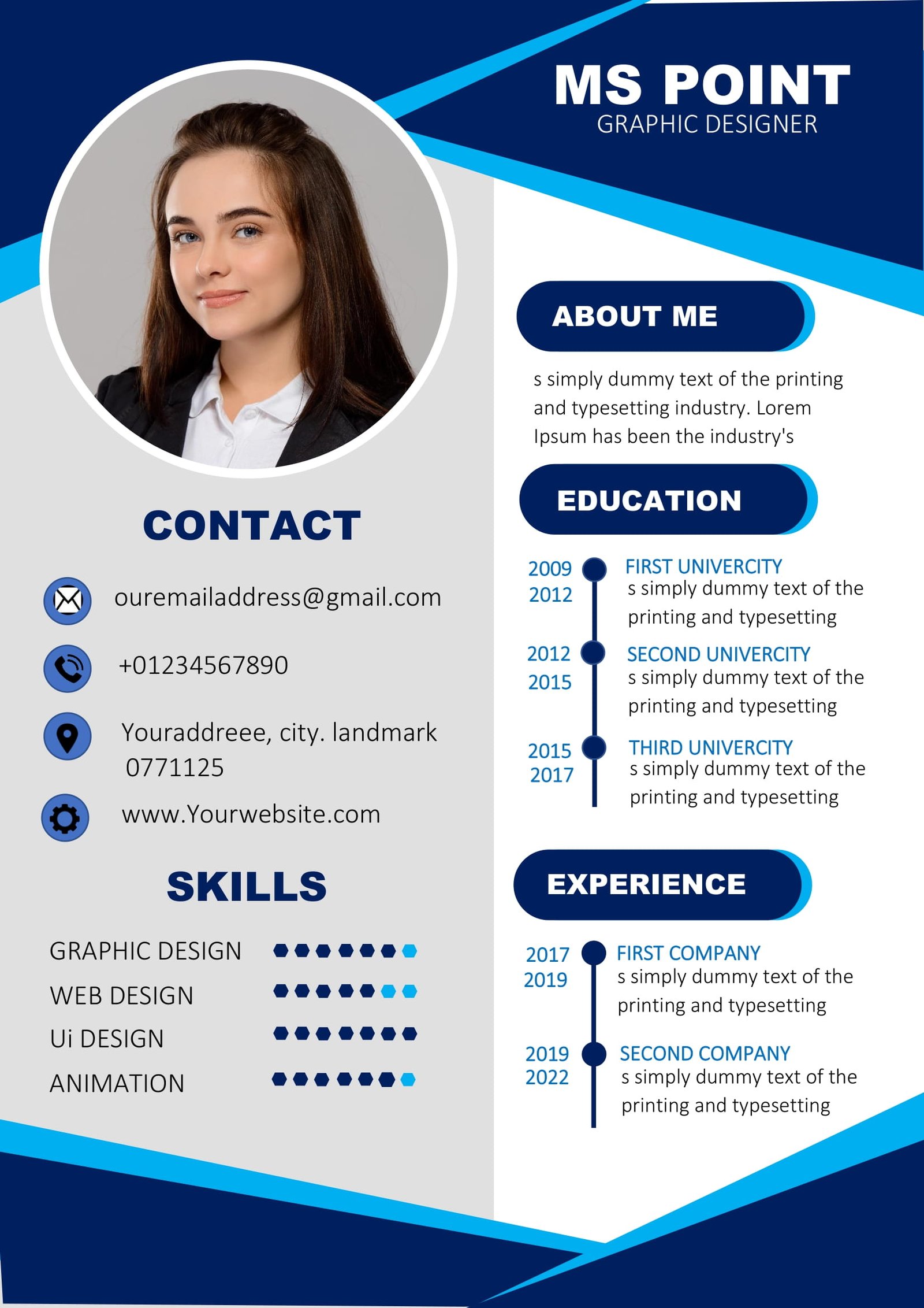 Modern Resume Design Template in MS Word - MS point