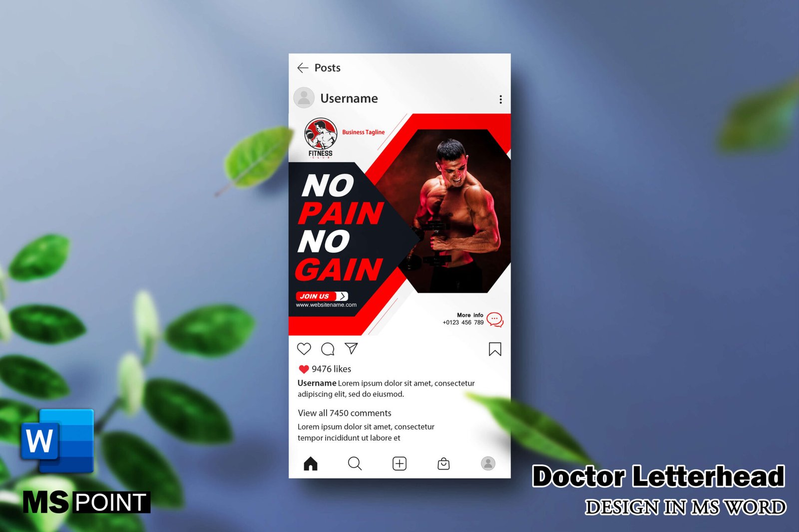 Fitness Instagram Post Design Template In MS Word - MS point