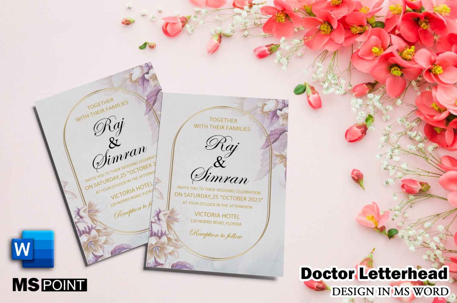 Wedding Invitation Card Design Template in MS Word