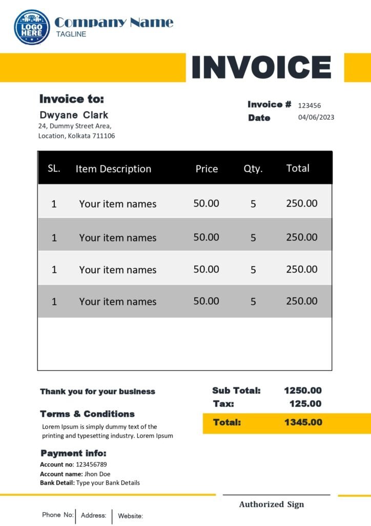 Retail Invoice Template Design in MS Word - MS point